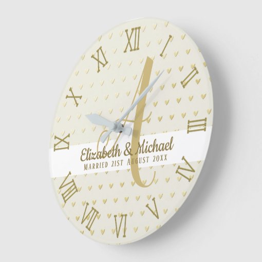 Monogram Newlyweds Wedding Gold Elegant Gift Large Clock | Zazzle