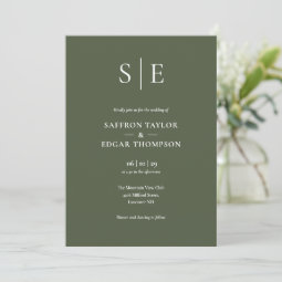 Monogram Olive Green QR Code Wedding Invitation | Zazzle