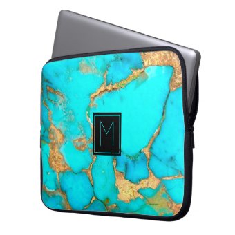 monogram on turquoise laptop sleeve | Zazzle