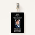 Monogram or Add Logo Business Black Barcode Photo Badge | Zazzle