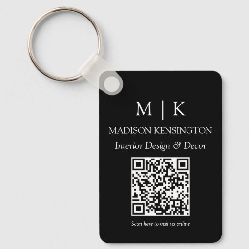 Monogram or Add Logo Business Black QR Code Keychain | Zazzle