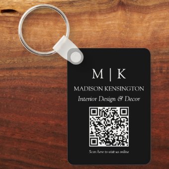 Monogram or Add Logo Business Black QR Code Keychain | Zazzle