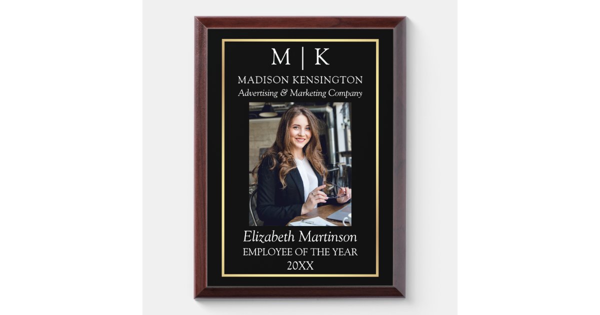 Monogram or Add Logo Business Gold Employee Award Plaque | Zazzle