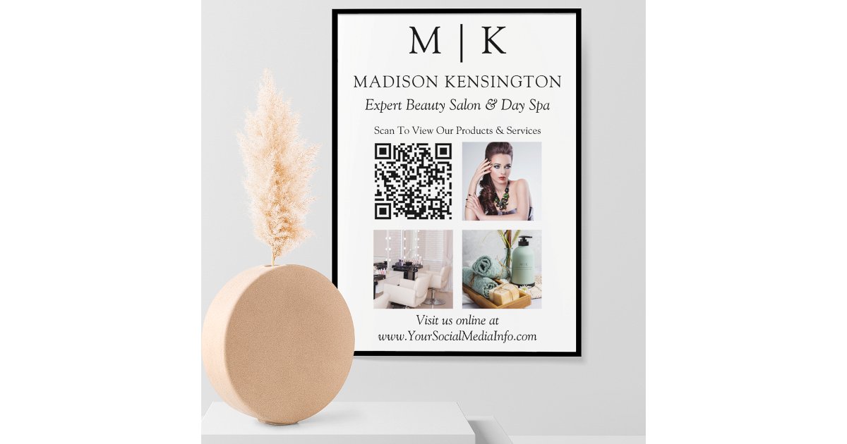 Monogram or Add Logo Business QR Code Photo Poster | Zazzle