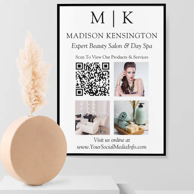 Monogram or Add Logo Business QR Code Photo Poster | Zazzle