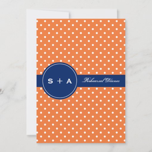 Monogram Orange, White Polka Dot with Royal Blue Invitation | Zazzle