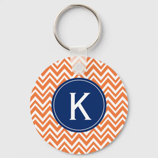 Monogram Orange Zigzag Pattern Keychain | Zazzle