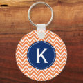 Monogram Orange Zigzag Pattern Keychain | Zazzle