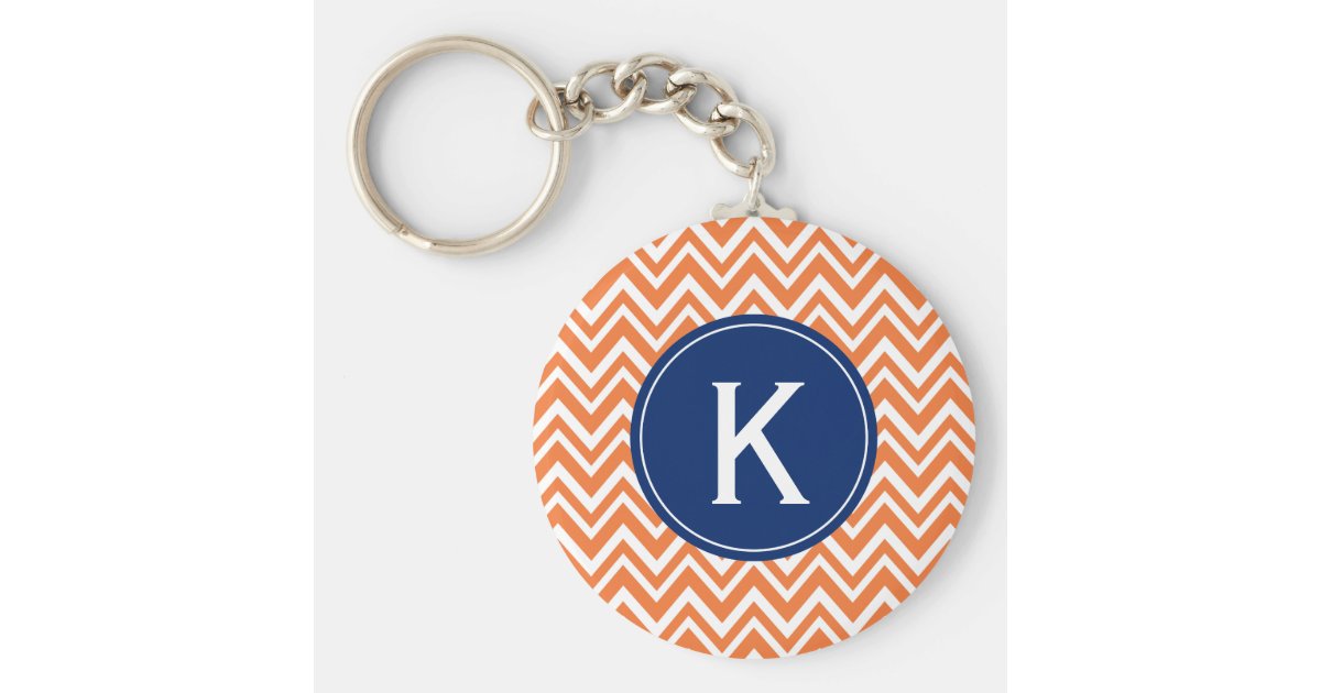 Monogram Orange Zigzag Pattern Keychain | Zazzle.com