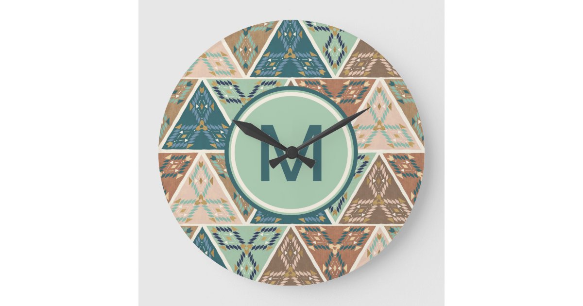 Monogram | Outdoor Geo Step | Geometric Pattern Large Clock | Zazzle