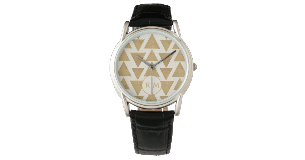 Monogram | Outdoor Geo Step | Gold Geometric Patte Watch | Zazzle