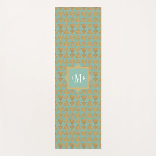 Monogram | Outdoor Geo Step | Gold & Teal Pattern Yoga Mat | Zazzle