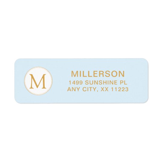 Monogram pale blue and gold return address label | Zazzle.com