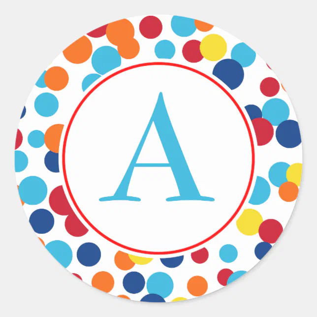 Monogram Party Dots Birthday Stickers | Zazzle