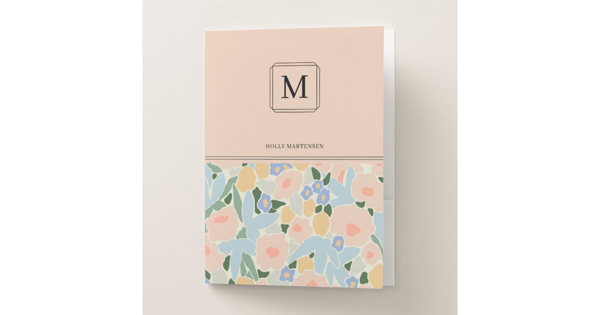 Monogram Pastel Pink Light Blue Flower Pattern Pocket Folder | Zazzle
