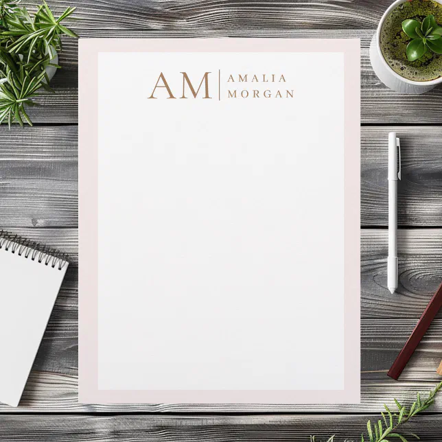 Monogram Personalized Pink Initial And Name Letterhead | Zazzle
