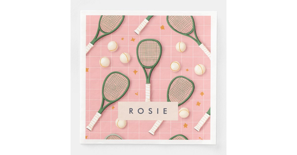 Monogram Personalized Retro Tennis Racket Pattern Paper Dinner Napkins ...