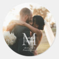 Monogram Photo Wedding Classic Round Sticker | Zazzle