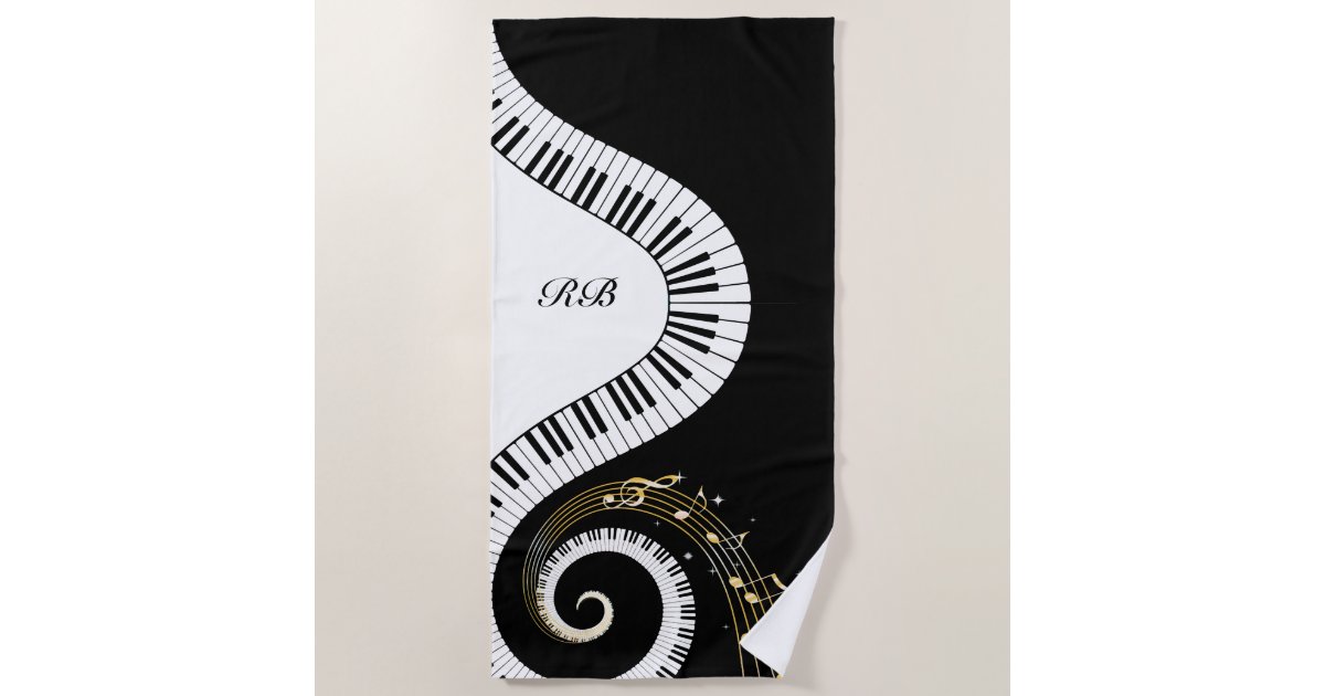 Monogram Piano Keys and Musical Notes Beach Towel | Zazzle