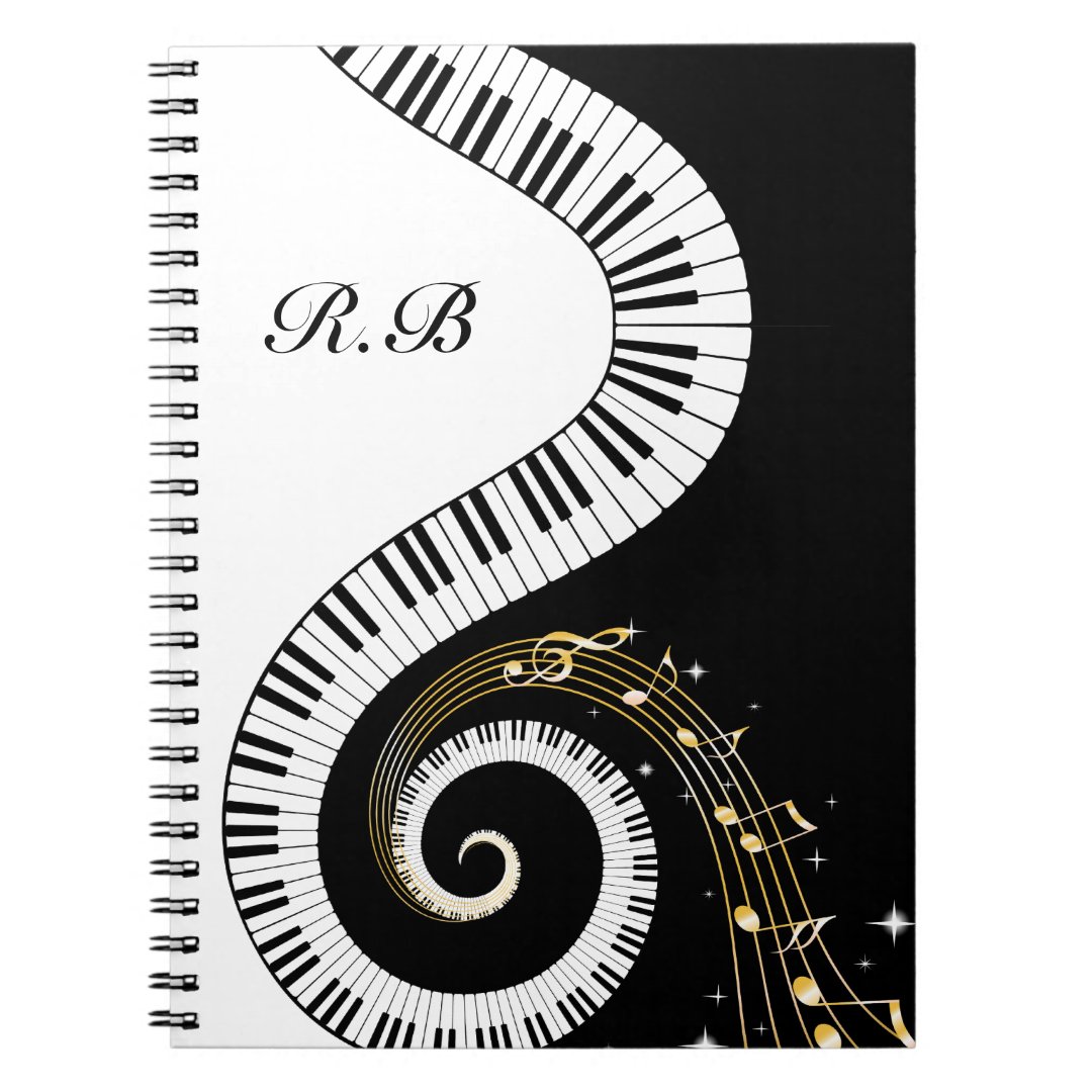 Monogram Piano Keys and Musical Notes Notebook | Zazzle