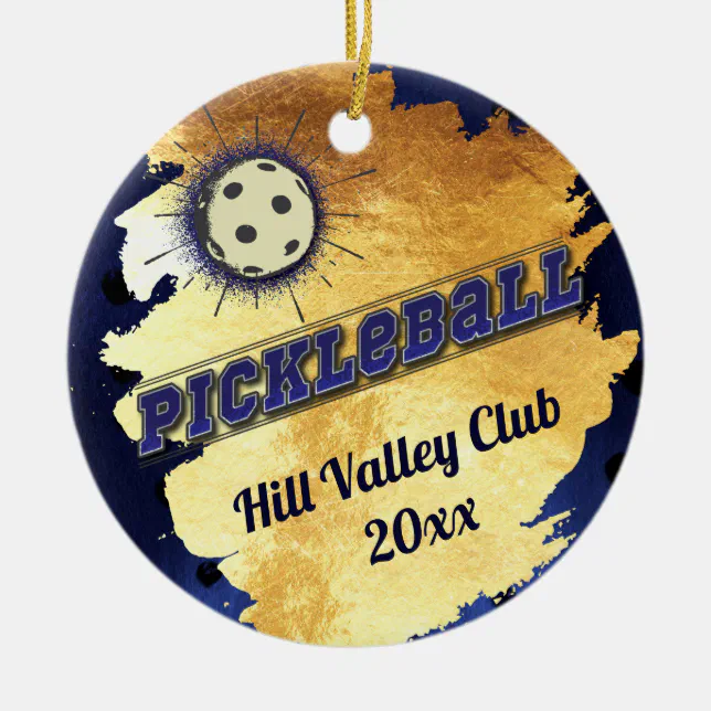 Monogram Pickle Ball Starburst Elegant Faux Gold Ceramic Ornament | Zazzle