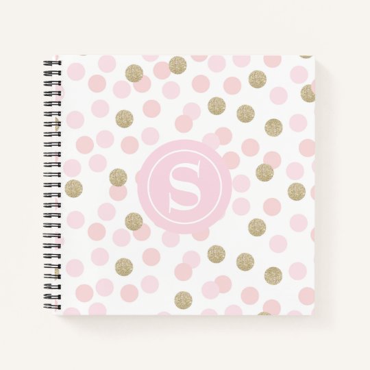 Monogram Pink and Faux Gold Glitter Pattern Notebook | Zazzle.com