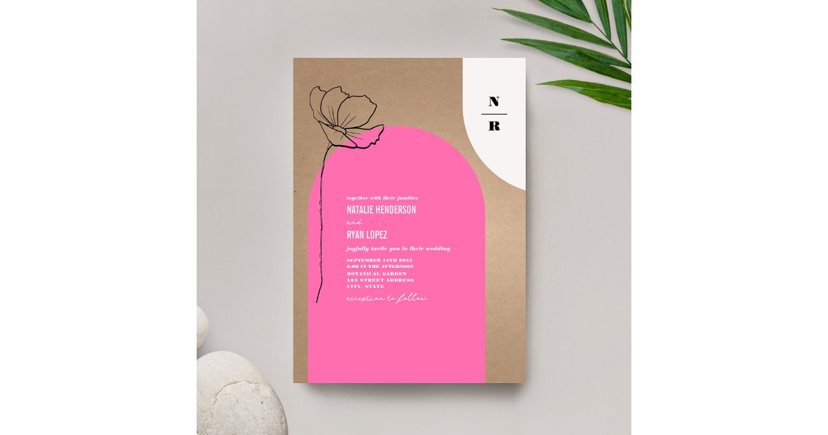 Monogram Pink Arch Floral Wedding Invitation | Zazzle