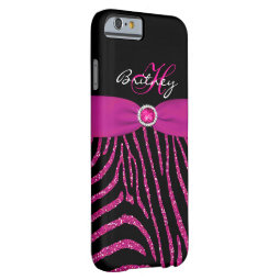 Monogram Pink, Black Glitter Zebra iPhone 6 case | Zazzle