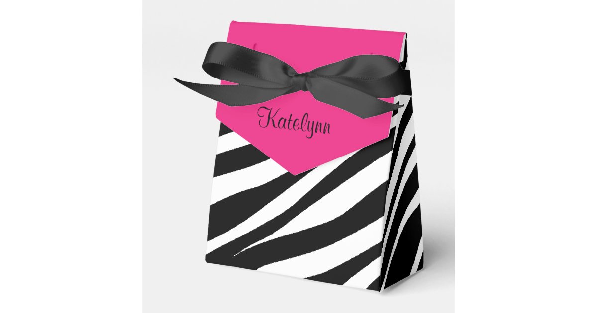 Monogram Pink & Black Zebra Print Favor Box | Zazzle