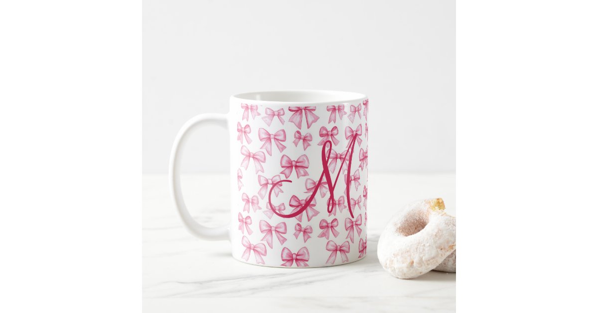 Monogram Pink Bow Coquette Aesthetic Preppy Trendy Coffee Mug | Zazzle