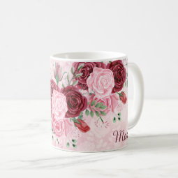 Monogram Pink Floral Coffee Mug | Zazzle