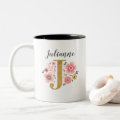 Monogram Pink Floral Initial Letter J Two-Tone Coffee Mug | Zazzle
