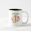 Monogram Pink Floral Initial Letter J Two-Tone Coffee Mug | Zazzle