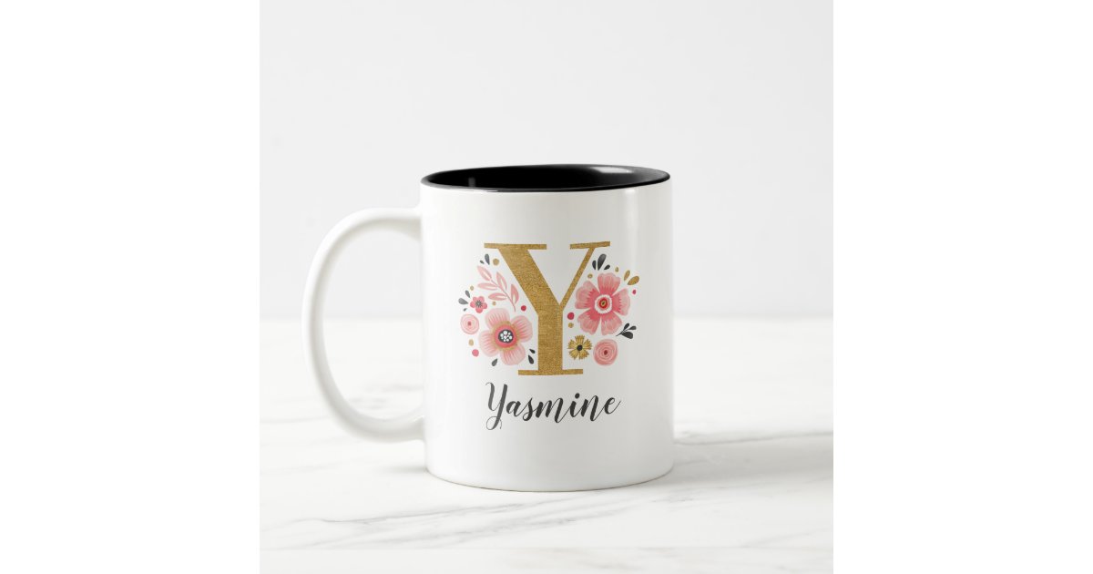 Monogram Pink Floral Initial Letter Y Two-Tone Coffee Mug | Zazzle