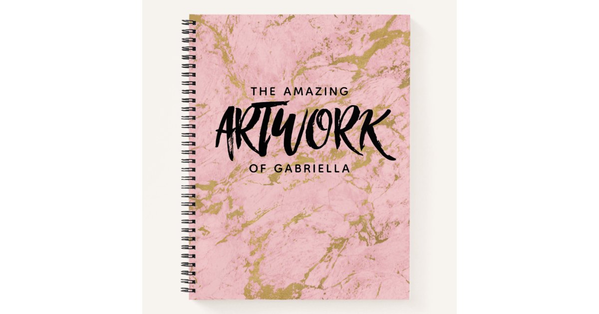 Monogram Pink Gold Marble Artist Sketchbook Notebook | Zazzle