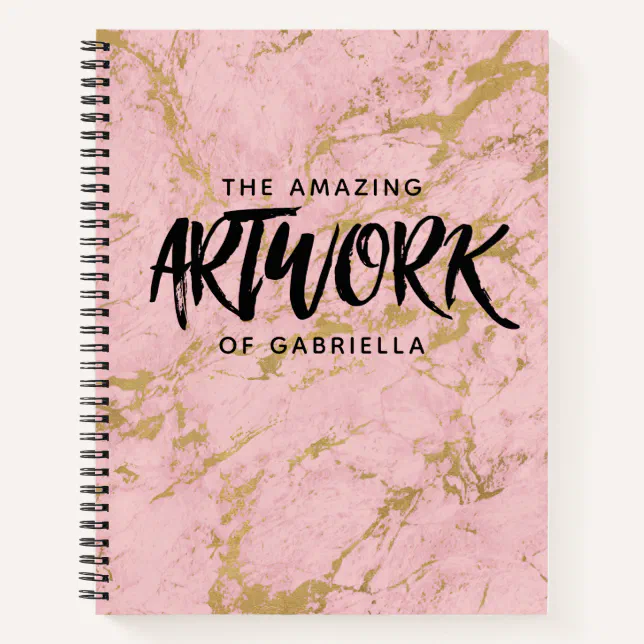 Monogram Pink Gold Marble Artist Sketchbook Notebook | Zazzle