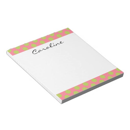 Monogram Pink Green Cute Chic Polka Dot Pattern Notepad | Zazzle