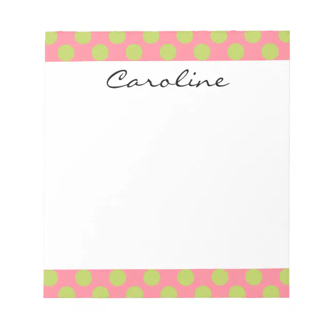 Monogram Pink Green Cute Chic Polka Dot Pattern Notepad | Zazzle