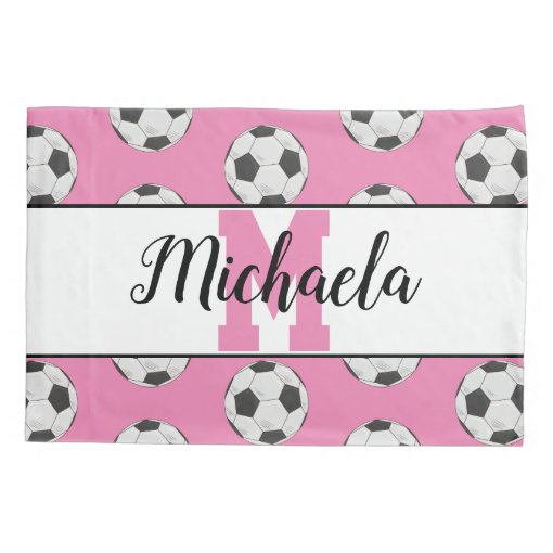 Monogram Pink Initial Soccer Ball Pattern Pillow Case | Zazzle