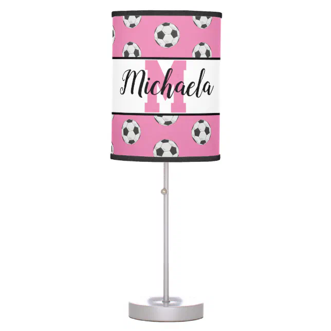 Monogram Pink Initial Soccer Ball Pattern Table Lamp | Zazzle