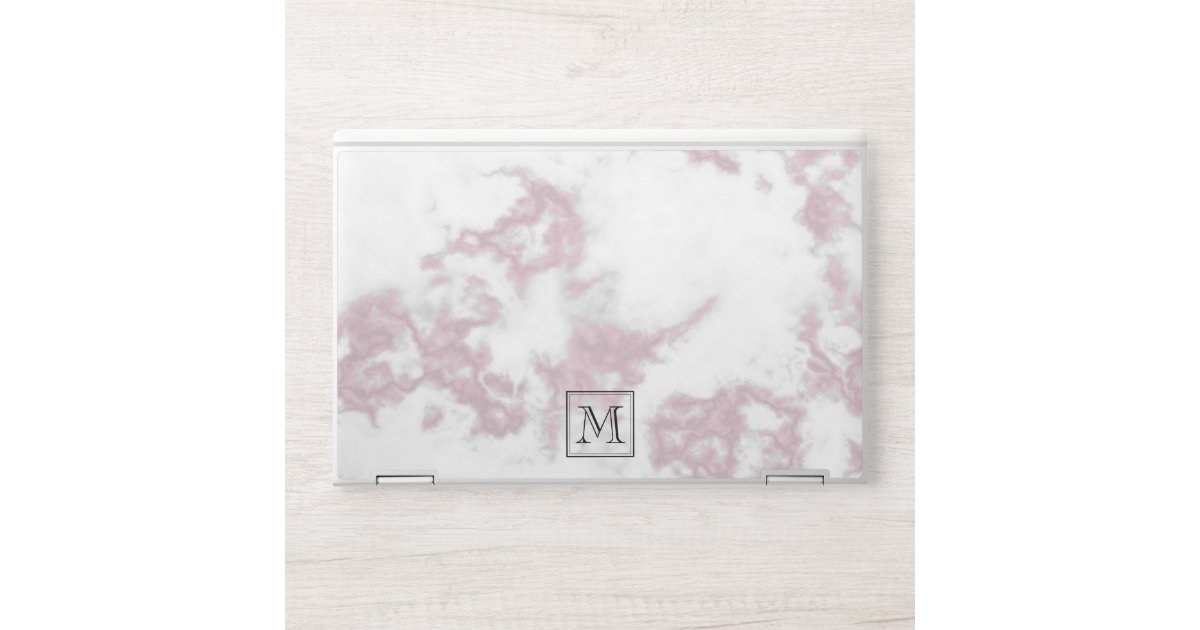 Monogram Pink White Marble Pattern HP Laptop Skin | Zazzle
