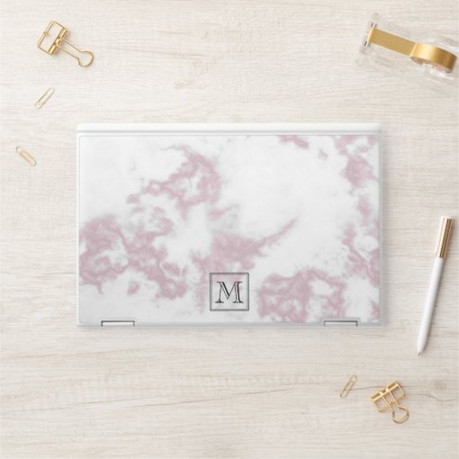 Monogram Pink White Marble Pattern HP Laptop Skin | Zazzle