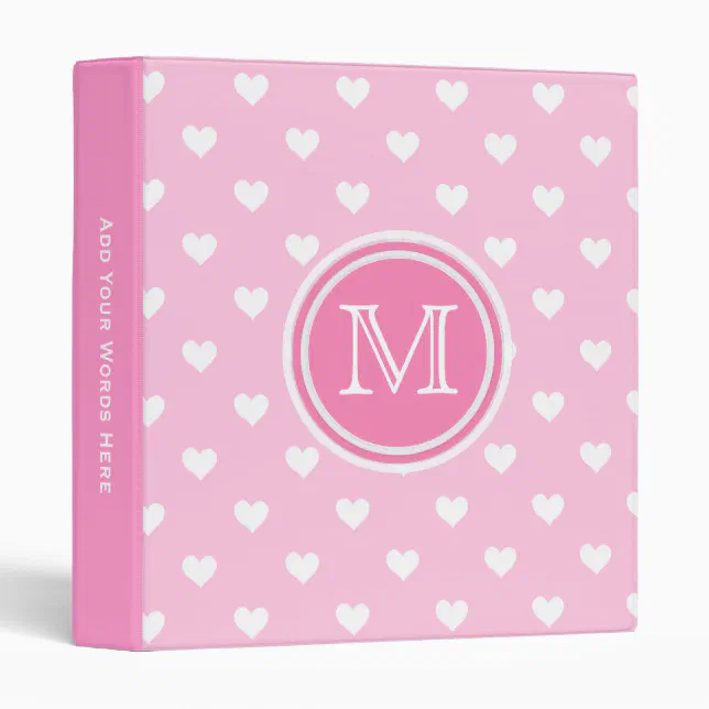 Monogram: Pink With White Heart Binder | Zazzle