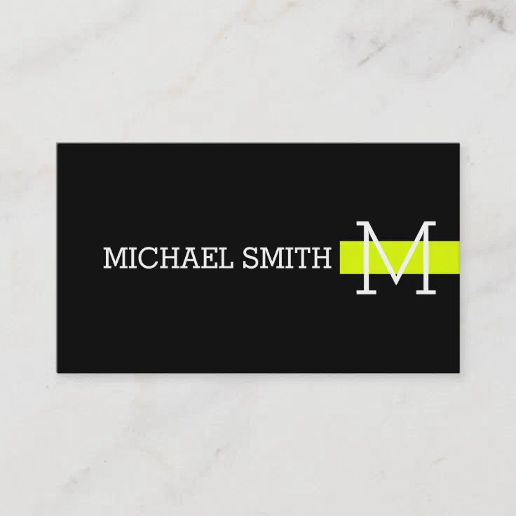 Monogram Plain Black Modern Chartreuse #2 Business Card | Zazzle