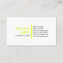 Monogram Plain White Elegant Modern Chartreuse Business Card | Zazzle