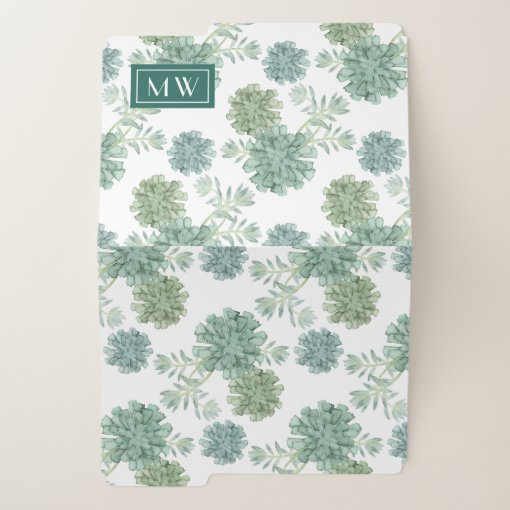Monogram | Plant Happiness | Succulent Pattern File Folder | Zazzle