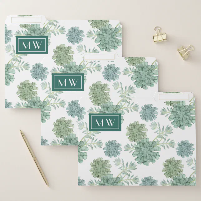 Monogram | Plant Happiness | Succulent Pattern File Folder | Zazzle