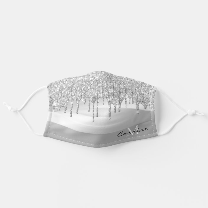 Monogram Platinum Silver Dripping Glitter Metallic Adult Cloth Face ...