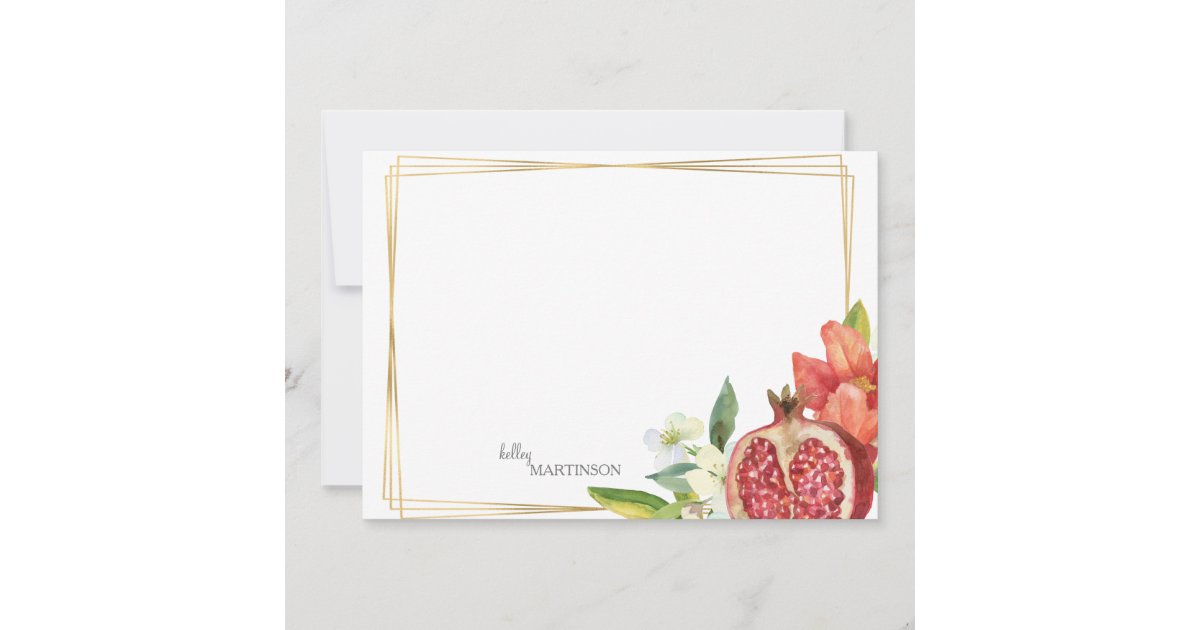Monogram Pomegranate Foliage Note Thank You Card | Zazzle