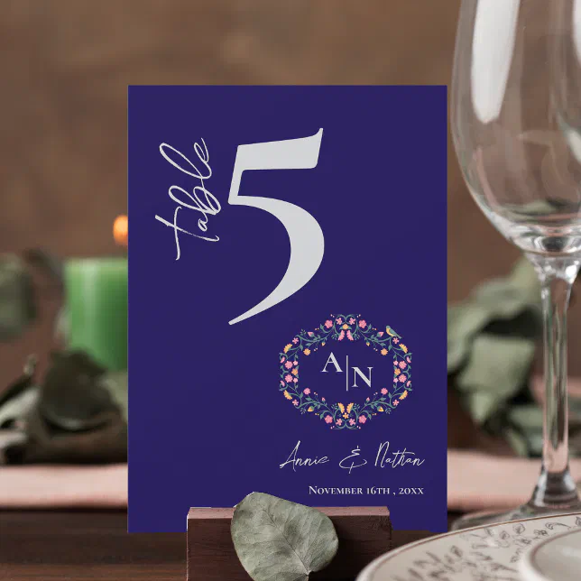 Monogram Pretty Floral Frame Wedding Table Number | Zazzle